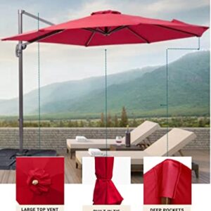 Formosa Covers Replacement Umbrella Canopy for 11ft Supported Bar Cantilever Market Outdoor Patio Shade in Red (Canopy Only) (11ft 8 ribs)