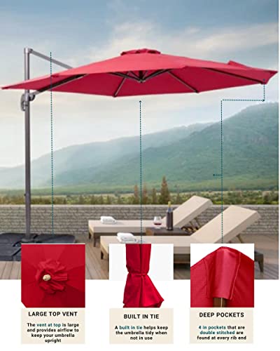 Formosa Covers Replacement Umbrella Canopy for 11ft Supported Bar Cantilever Market Outdoor Patio Shade in Red (Canopy Only) (11ft 8 ribs)