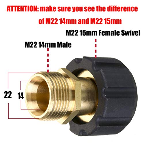 M MINGLE Pressure Washer Adapter, Metric M22 15mm Female Thread to M22 14mm Male Fitting, 4500 PSI