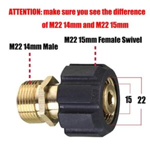 M MINGLE Pressure Washer Adapter, Metric M22 15mm Female Thread to M22 14mm Male Fitting, 4500 PSI