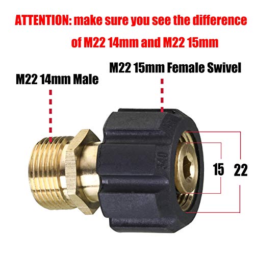 M MINGLE Pressure Washer Adapter, Metric M22 15mm Female Thread to M22 14mm Male Fitting, 4500 PSI