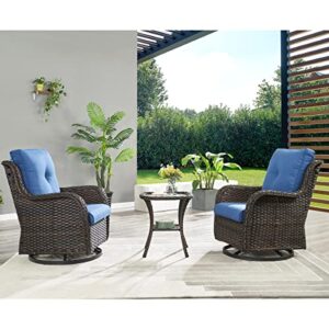 HUMMUH Patio Wicker Side Table Outdoor, Rattan End Table Glass Top Coffee Table with Storage Brown