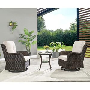 HUMMUH Patio Wicker Side Table Outdoor, Rattan End Table Glass Top Coffee Table with Storage Brown