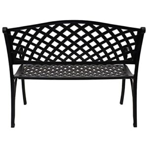 Sunnydaze Outdoor Patio Bench with Black Checkered Design - Durable Cast Aluminum Metal Garden Bench - 2-Person Patio Decor Seating - Front Porch Furniture - Entryway Bench