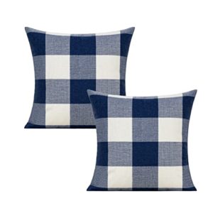 vakado 24×24 inch set of 2 navy blue white buffalo plaids throw pillow covers outdoor farmhouse retro decorative check cushion cases home decor for couch patio porch sofa furniture, dark blue