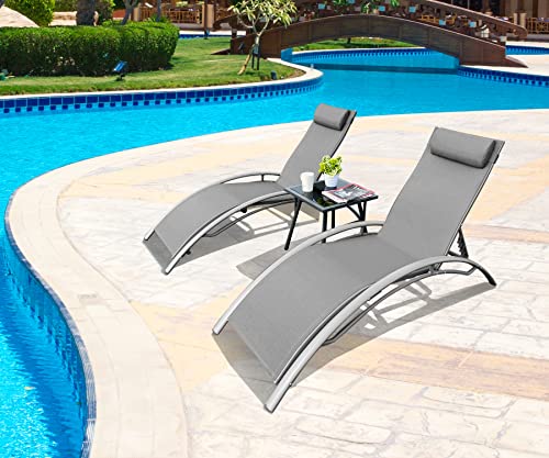 Tappio 2Pcs Chaise Lounge Chair Set, Patio Lounge Chairs for Outside Pool, Patio Chair with Adjustable Backrest for Outside in Swimming Pool, Beach Chaise Lounge Outdoor Recliner with Arm, Grey