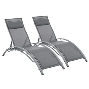 Tappio 2Pcs Chaise Lounge Chair Set, Patio Lounge Chairs for Outside Pool, Patio Chair with Adjustable Backrest for Outside in Swimming Pool, Beach Chaise Lounge Outdoor Recliner with Arm, Grey