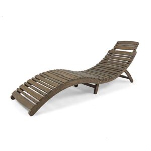 christopher knight home tycie outdoor acacia wood foldable chaise lounge, gray finish