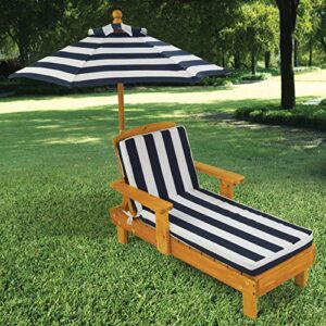 KidKraft Outdoor Wooden Chaise Lounge, Backyard Furniture Chair, Navy and White Striped Fabric & Wooden Adirondack Children's Outdoor Chair