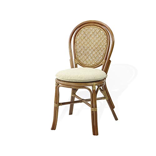 Set of 2 Denver Dining Handmade Wicker Side Chairs with Cream Cushions Natural Rattan, Colonial