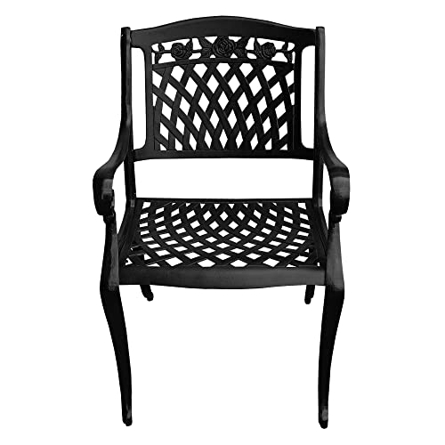 Oakland Living 1855-ROSE-MESH-KD-CHAIR-LBK Ornate Traditional Outdoor Cast Aluminum Black Rose Patio Dining Chair