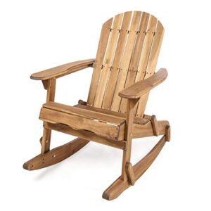 christopher knight home malibu outdoor acacia wood adirondack rocking chair, natural stained