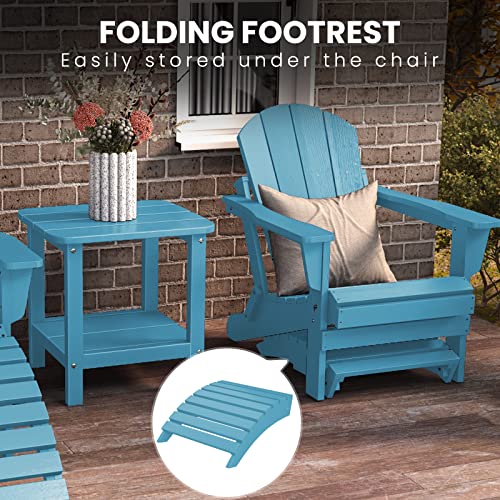 SERWALL Folding Adirondack Ottoman, Weather Resistant Adirondack Footrest Without Assembly, Cyan Blue