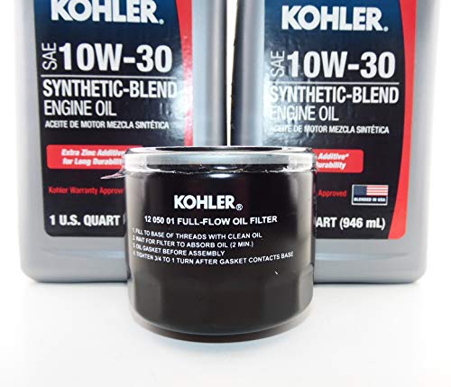 Maintenance (2 Qts) Synthetic Blend 10W30 Kohler Engine Oil & (1) Kohler 12 050 01-S1 Oil Filter