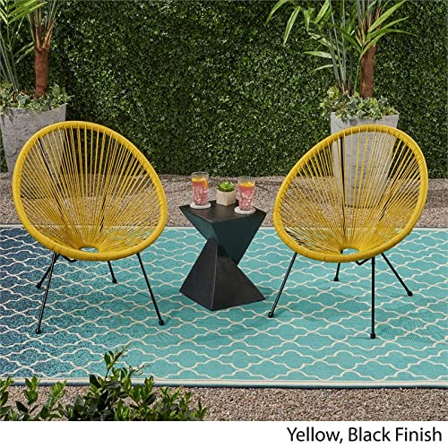 Noble House Anson Hammock Weave Chair with Steel Frame Yellow/Black (Set of 2)