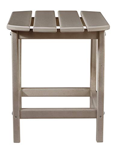 Signature Design by Ashley Sundown Treasure Outdoor Patio HDPE Adirondack Chair, Light Brown & Sundown Treasure Outdoor Patio HDPE Weather Resistant End Table, Brown