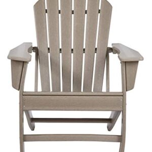 Signature Design by Ashley Sundown Treasure Outdoor Patio HDPE Adirondack Chair, Light Brown & Sundown Treasure Outdoor Patio HDPE Weather Resistant End Table, Brown