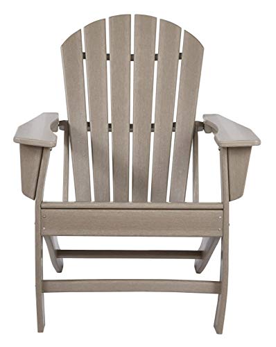 Signature Design by Ashley Sundown Treasure Outdoor Patio HDPE Adirondack Chair, Light Brown & Sundown Treasure Outdoor Patio HDPE Weather Resistant End Table, Brown