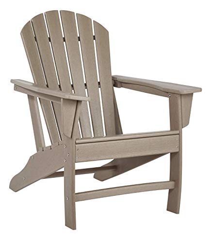 Signature Design by Ashley Sundown Treasure Outdoor Patio HDPE Adirondack Chair, Light Brown & Sundown Treasure Outdoor Patio HDPE Weather Resistant End Table, Brown