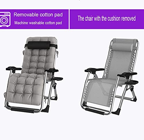 CZYSHP Cushion Oversized Patio Chairs Reclining for Heavy People Sun Lounger Zero Gravity Chair for Outdoor Camping Travel Portable Chairs with Cotton Pad/Gray1