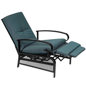 Incbruce Outdoor Lounge Chair Patio Furniture Adjustable Recliner with Retractable Steel Frame and Removable Thick Cushions - Peacock Blue