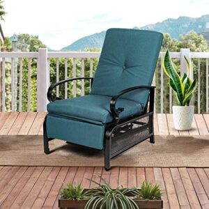 Incbruce Outdoor Lounge Chair Patio Furniture Adjustable Recliner with Retractable Steel Frame and Removable Thick Cushions - Peacock Blue