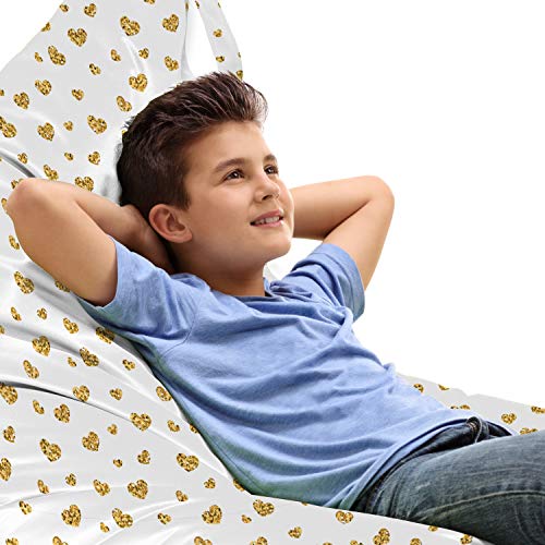 Lunarable Hearts Lounger Chair Bag, Romantic Love Theme with Golden Yellow Hearts Valentines Day Inspired Pattern, High Capacity Storage with Handle Container, Lounger Size, Yellow and White