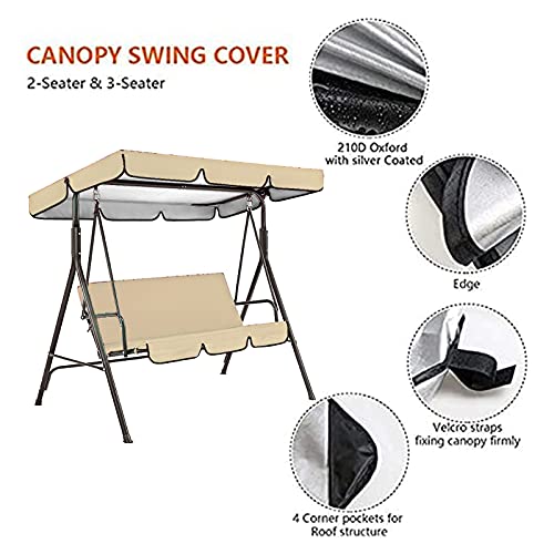 JHGF Patio Swing Canopy Waterproof Top Cover Set, Replacement Canopy Cover, All Weather Protection Garden Furniture Covers for 23-Seater Chair Awning Glider Cover (Beige, Two-Person seat 55.9in)