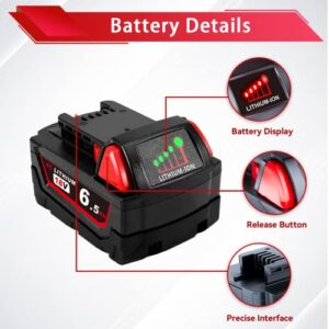 GROWFEAT 2Pack 6500mAh Replacement Battery for Milwaukee M-18 Battery