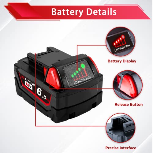 GROWFEAT 2Pack 6500mAh Replacement Battery for Milwaukee M-18 Battery