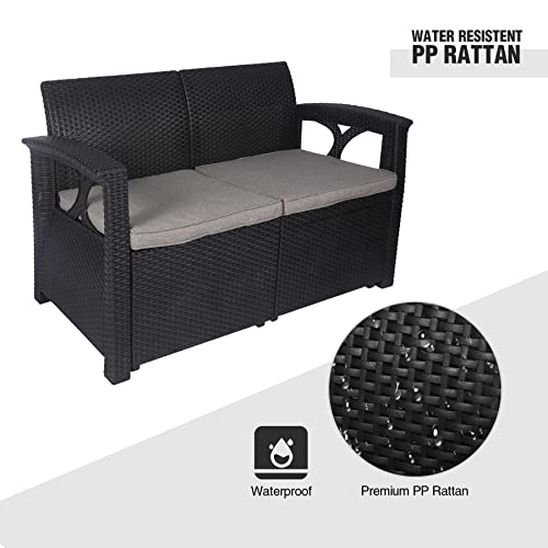 Piamomso PE Wicker Loveseat Outdoor Furniture with Cushion,Sectional Rattan Loveseat for Outside Balcony Porch (X-Armrest