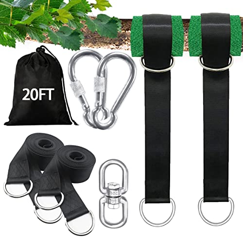 igolfluck Tree Swing Straps Hanging Kit 50CM/8FT/15FT/20FT/25FT, Extra Long Tree Swing Straps Holds 5500 lbs with Lock Carabiners & Tree Protectors, Safer for All Swing & Hammock (20FT)