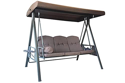 Luckberry 3-Seat Outdoor Large Canopy Swing Glider, Porch Patio Hammock Lounge Chair, Backyard,Garden Adjustable Shade, Removable Cushions - Brown