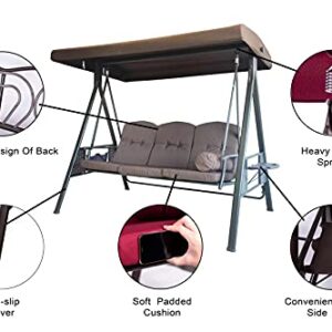 Luckberry 3-Seat Outdoor Large Canopy Swing Glider, Porch Patio Hammock Lounge Chair, Backyard,Garden Adjustable Shade, Removable Cushions - Brown