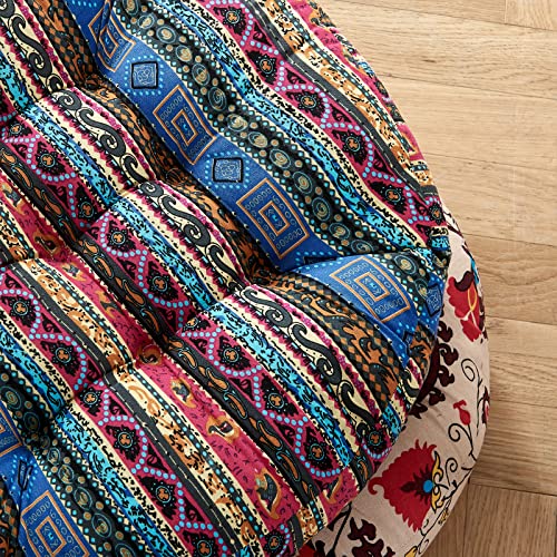 Getmo Resin Meditation Floor Pillow,Large Round Boho Floor Cushion, Mandala Bohemian Floor Pillows Cushion Seating for Yoga Living Room Balcony Office Outdoor Tatami,22x22 Inch,Stripped Blue