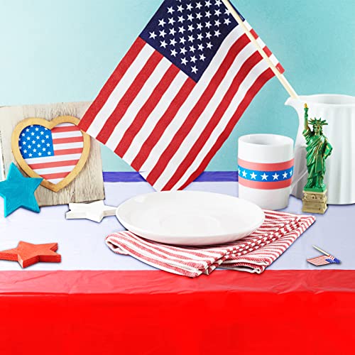 3 PCS Plastic 4th of July Patriotic Tablecloth Red White Blue Stripe Disposable Table Cover 51x71 Inch Patriotic Rectangle Table Cover for 4th of July Patriotic Memorial Day Party Decoration Supplies