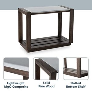 COSIEST Outdoor Bar Table, MgO Patio Pub Height Dining Table with Pinewood Legs, Rectangular Console Table for Garden Backyard Poolside, Dark Brown