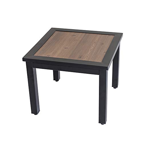 LOKATSE HOME Outdoor Metal Square Side/End Table with Wood Top for Patio, Porch, Deck, Brown