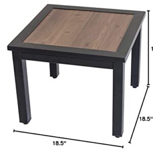 LOKATSE HOME Outdoor Metal Square Side/End Table with Wood Top for Patio, Porch, Deck, Brown