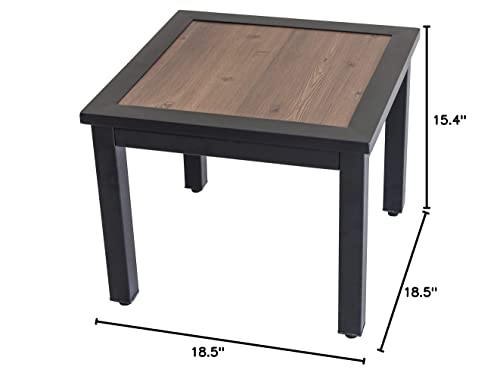 LOKATSE HOME Outdoor Metal Square Side/End Table with Wood Top for Patio, Porch, Deck, Brown