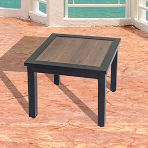 LOKATSE HOME Outdoor Metal Square Side/End Table with Wood Top for Patio, Porch, Deck, Brown