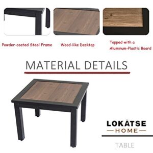 LOKATSE HOME Outdoor Metal Square Side/End Table with Wood Top for Patio, Porch, Deck, Brown