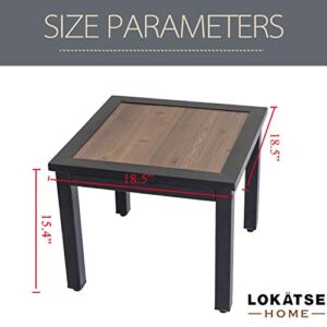 LOKATSE HOME Outdoor Metal Square Side/End Table with Wood Top for Patio, Porch, Deck, Brown