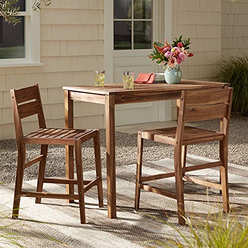 Teal Island Designs Nova Natural Acacia Wood Outdoor Bar Stools Set of 2 Brown 24" High Farmhouse Rustic Plank Seat with Ladder Backrest Footrest for Kitchen Counter Island Patio Garden Balcony