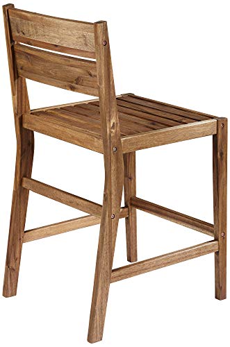 Teal Island Designs Nova Natural Acacia Wood Outdoor Bar Stools Set of 2 Brown 24" High Farmhouse Rustic Plank Seat with Ladder Backrest Footrest for Kitchen Counter Island Patio Garden Balcony