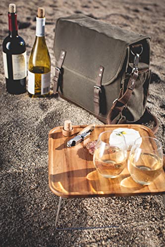 LEGACY - a Picnic Time Brand Adventure Wine Tote Glasses and Mini Table, 2 Bottle Picnic Bag, (Khaki Green with Brown Accents)