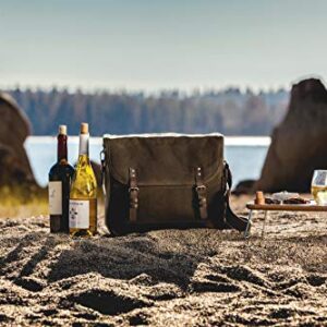 LEGACY - a Picnic Time Brand Adventure Wine Tote Glasses and Mini Table, 2 Bottle Picnic Bag, (Khaki Green with Brown Accents)