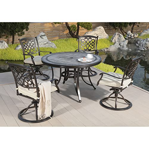 dali 5 Piece Patio Dining Set Outdoor Furniture, Deep Cushioned Aluminum Swivel Rocker Chair Set with 46 inch Round Mosaic Tile Top Aluminum Table