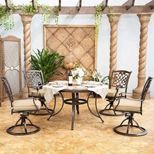 dali 5 Piece Patio Dining Set Outdoor Furniture, Deep Cushioned Aluminum Swivel Rocker Chair Set with 46 inch Round Mosaic Tile Top Aluminum Table