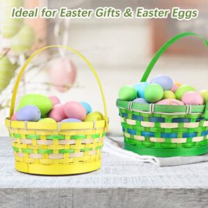 Fovths 6 Pieces Easter Woven Bamboo Basket Round Basket with Handle Easter Eggs Wiker Basket for Party Supplies, Picnic, Home Decor